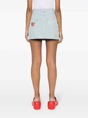 Kenzo Floral-embroidered Denim Mini Skirt