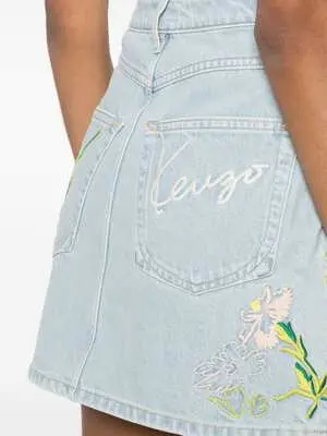 Kenzo Floral-embroidered Denim Mini Skirt