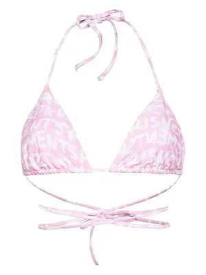 Vetements Logo-print Halterneck Bikini Top - Pink