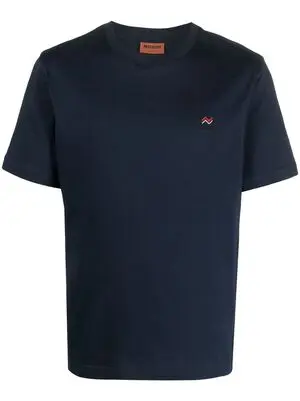 Missoni Crew Neck T-shirt In Cotton With Embroidery And Logo - Blue
