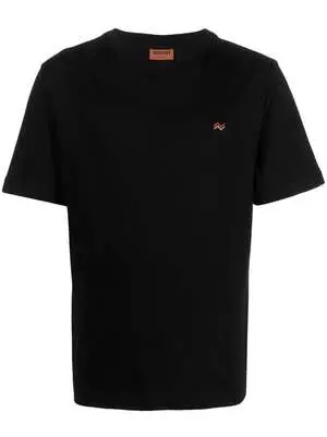 Missoni Crew Neck T-shirt In Cotton With Embroidery And Logo - Black