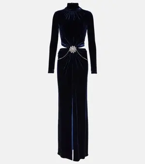 Rabanne Crystal-embellished Velvet Maxi Dress - Blue