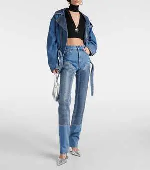 AREA Star Studded Ribbed-knit Crop Top