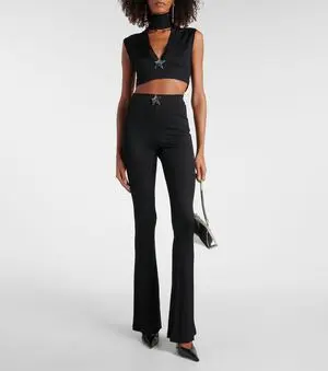 AREA Star Stud Ribbed-knit Crop Top