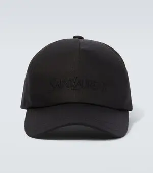 Saint Laurent Logo Gabardine Baseball Cap - Black