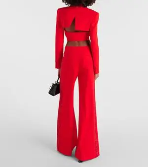 AREA Crystal-embellished Cropped Wool Blazer
