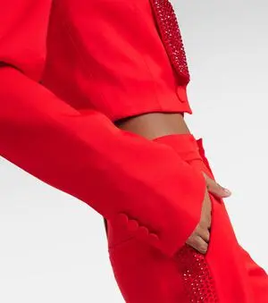 AREA Crystal-embellished Cropped Wool Blazer - Red