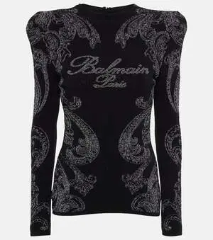Balmain Logo Paisley Cotton-blend Top