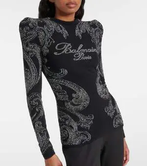 Balmain Logo Paisley Cotton-blend Top