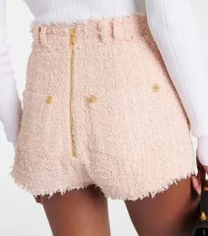 Balmain High-rise Tweed Shorts - Pink