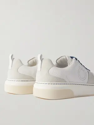 FERRAGAMO Suede-trimmed Perforated Leather Sneakers