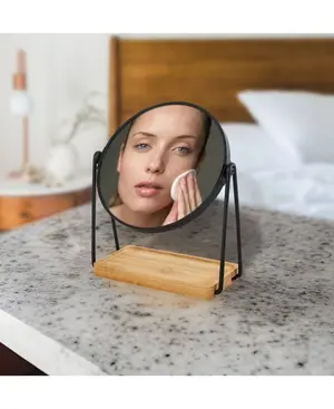 PURSONIC Dual Sided Mirror With Bamboo Tray