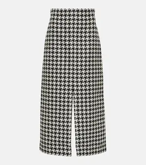 Burberry Houndstooth Twill Maxi Skirt