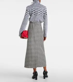 Burberry Houndstooth Twill Maxi Skirt