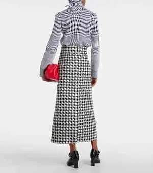 Burberry Houndstooth Twill Maxi Skirt
