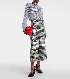 Burberry Houndstooth Twill Maxi Skirt
