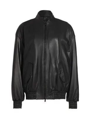 Wardrobe.NYC Women's Oversized Leather Bomber Jacket - Black  - Black