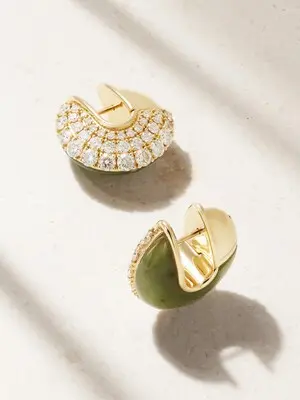 Fernando Jorge Fluid 18-karat Gold, Diamond, And Jade Hoop Earrings - Green