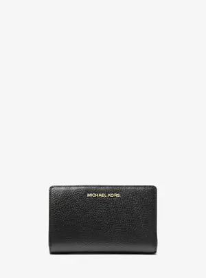 Michael Kors Medium Pebbled Leather Wallet In By - Black