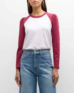 Veronica Beard Mason Cotton Baseball Tee Whiteraspberry
