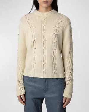 Zadig&Voltaire Morley Embellished Cable-knit Sweater Vanille