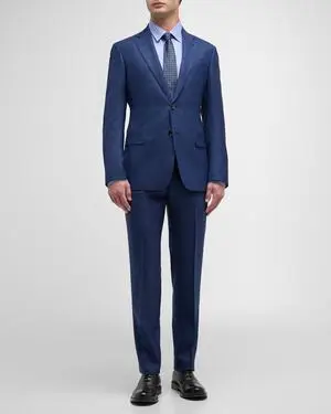 Giorgio Armani Wool-silk Windowpane Classic Fit Suit - Dark Blue