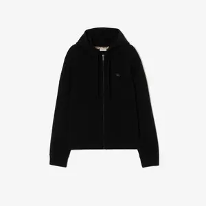 Burberry Cashmere Blend Zip Hoodie With Equestrian Knight Design - Black