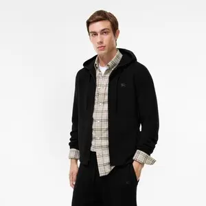 Burberry Cashmere Blend Zip Hoodie With Equestrian Knight Design - Black