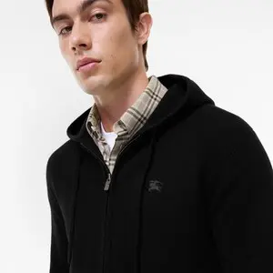 Burberry Cashmere Blend Zip Hoodie With Equestrian Knight Design - Black