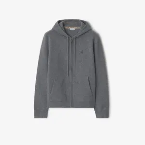 Burberry Cashmere Blend Zip Hoodie With Equestrian Knight Design - Grey