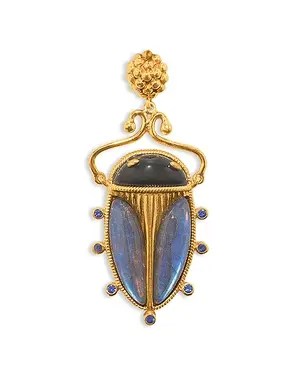 CAPUCINE DE WULF Scarab Labradorite & Agate Pendant - Blue/gold