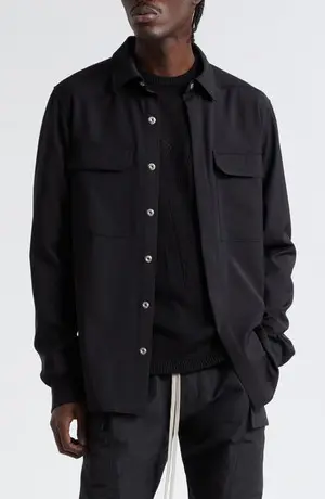 Rick Owens Strap Back Wool Snap-up Shirt