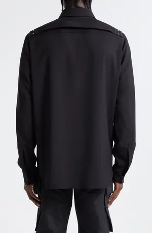 Rick Owens Strap Back Wool Snap-up Shirt