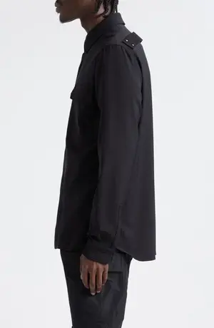 Rick Owens Strap Back Wool Snap-up Shirt
