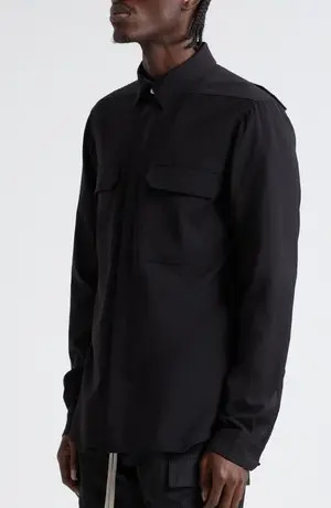 Rick Owens Strap Back Wool Snap-up Shirt