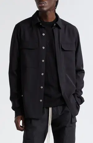 Rick Owens Strap Back Wool Snap-up Shirt