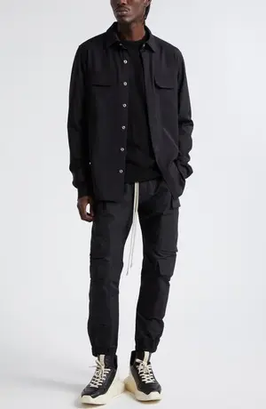 Rick Owens Strap Back Wool Snap-up Shirt