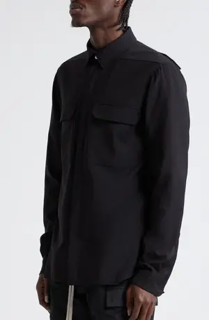 Rick Owens Strap Back Wool Snap-up Shirt