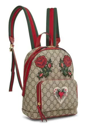 Gucci Red & Original Gg Supreme Canvas Roses Backpack