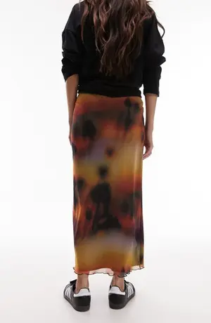 Topshop Print Mesh Maxi Skirt