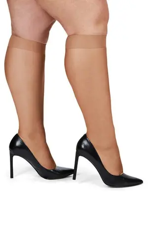 MEMOI 6-pack Silky Sheer Curvy Knee High Socks - Honey