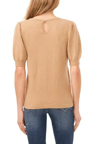 CECE DUPRAZ Puff Sleeve Crewneck Sweater - Latte Heather