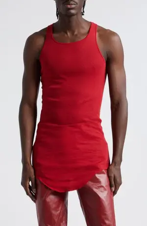 Rick Owens Longline Cotton Tank Top Cardinal Red