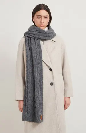 Mulberry Softie Cable Knit Lambswool Scarf - Charcoal
