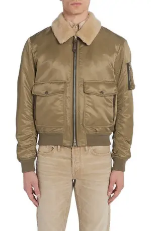 TOM FORD Nylon Twill Flight Jacket With Genuine Shearling Collar