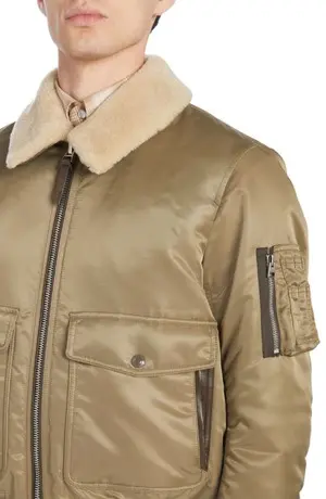 TOM FORD Nylon Twill Flight Jacket With Genuine Shearling Collar