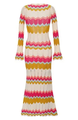 CAPITTANA Piper Long Sleeve Herringbone Pointelle Cover-up Sweater Dress