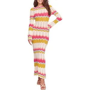 CAPITTANA Piper Long Sleeve Herringbone Pointelle Cover-up Sweater Dress