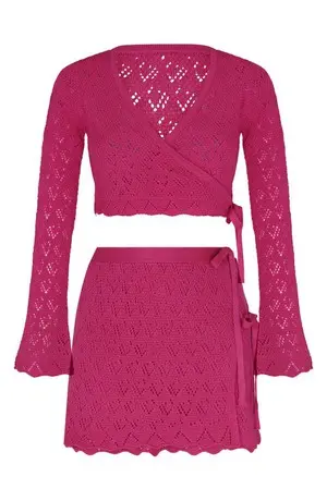 CAPITTANA Kaia Openwork Crochet Cover-up Miniskirt - Fuchsia