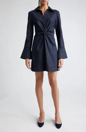 Cinq À Sept Mckenna Twist Front Long Sleeve Denim Minidress - Indigo